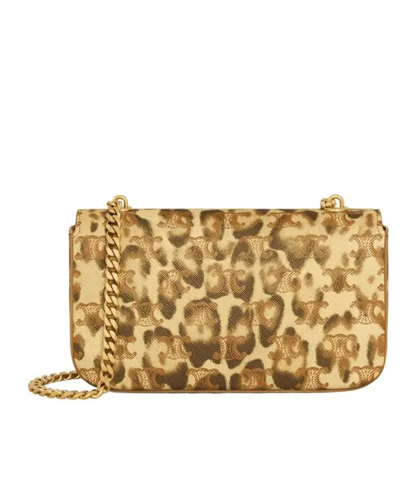 Celine Chain Shoulder Bag Claude In Triomphe Canvas With Leopard Print