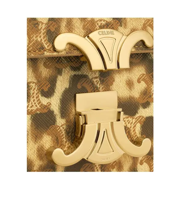 Celine Chain Shoulder Bag Claude In Triomphe Canvas With Leopard Print