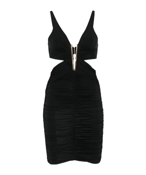 Elisabetta Franchi Ruched Cutout-detail Mini Dress - Black
