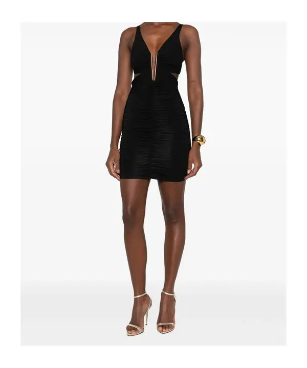 Elisabetta Franchi Ruched Cutout-detail Mini Dress - Black