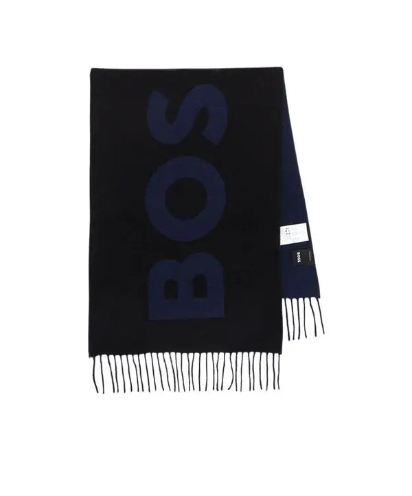 Hugo Boss Logo Jacquard Fringed Edge Scarf