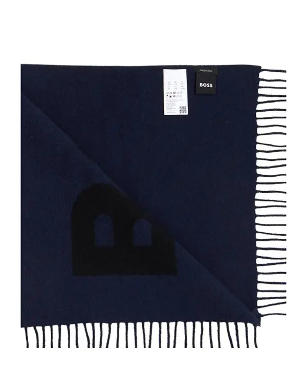 Hugo Boss Logo Jacquard Fringed Edge Scarf