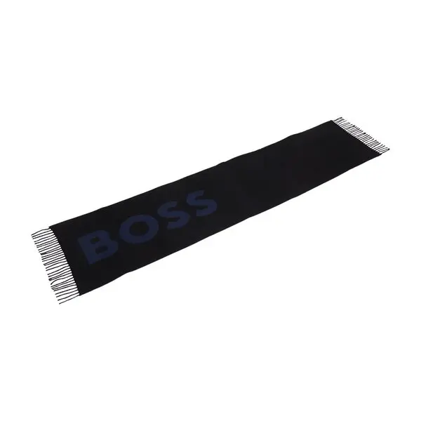 Hugo Boss Logo Jacquard Fringed Edge Scarf