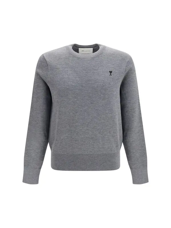 AMI Paris Pull Col Rond De Coeur - Gray