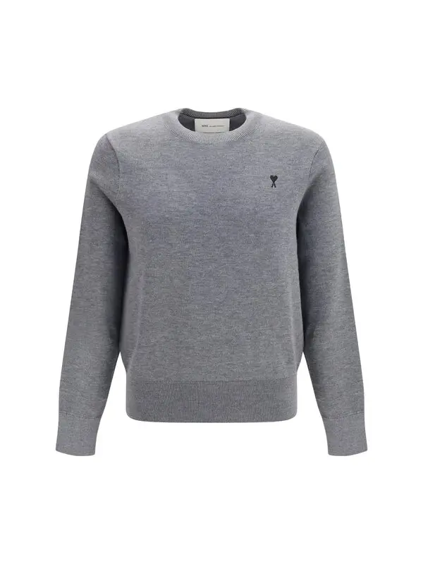 AMI Paris Pull Col Rond De Coeur - Gray