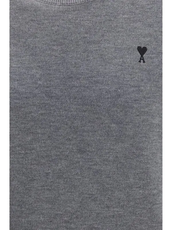 AMI Paris Pull Col Rond De Coeur - Gray