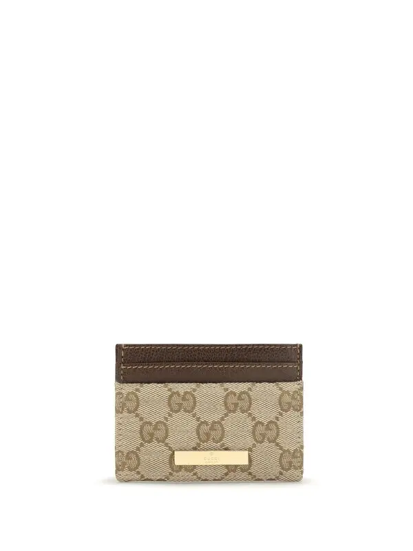 Gucci Gg Monogram Card Holder With Logo Plaque