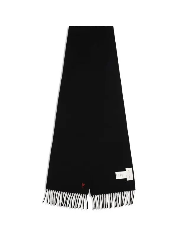 AMI Paris Quota De Coeur Wool Scarf - Black