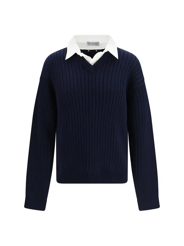 Balenciaga Cotton Sweater With Shirt Details