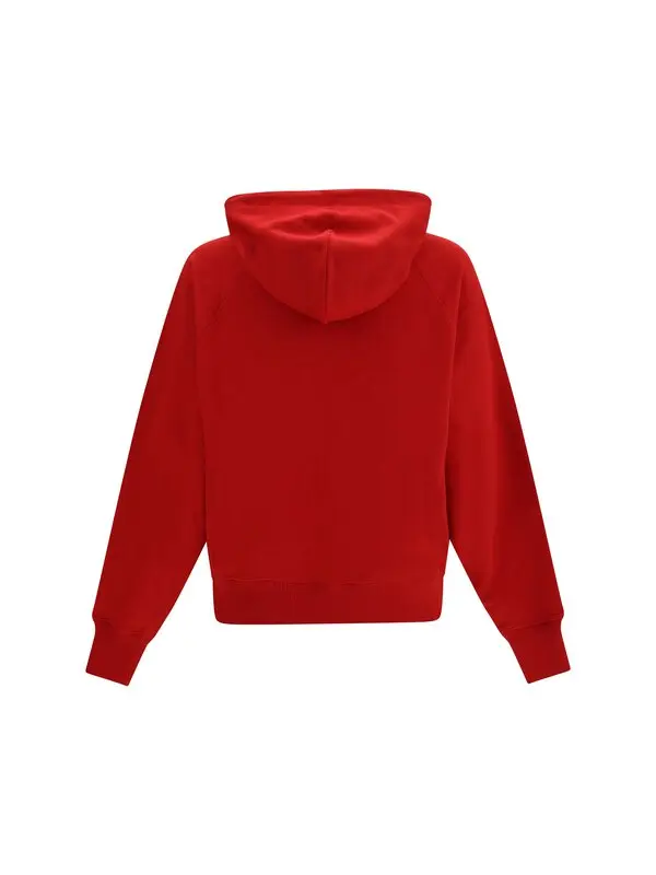 AMI Paris Embroidered Cotton Hoodie - Red