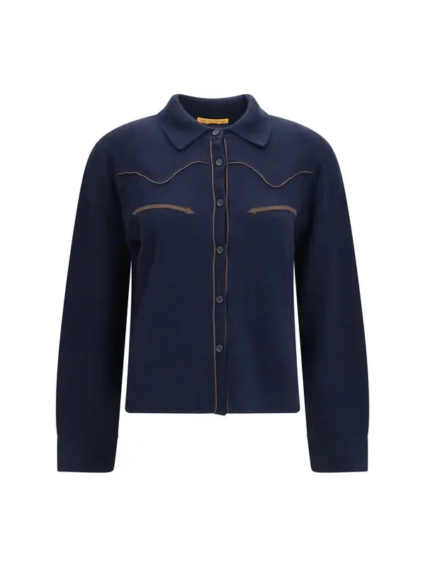 Guest In Residence Cropped Western Cashmere Shirt - Blue