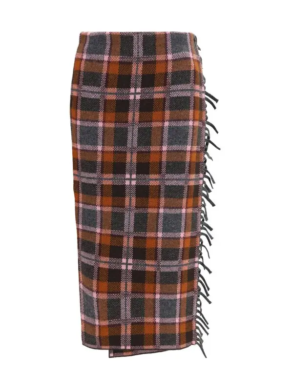 Guest In Residence Tartan Fringed Wrap Skirt - Brown