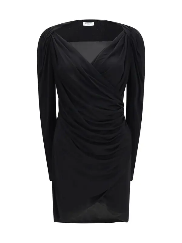 Balmain Draped Jersey Mini Dress - Black