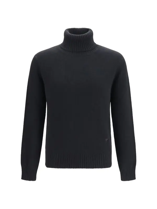 AMI Paris Embroidered Logo High-neck Sweater - Black