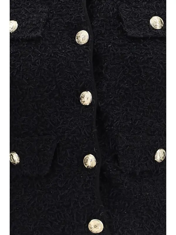 Balmain Double-breasted Tweed Cropped Jacket With Logo Buttons - Black