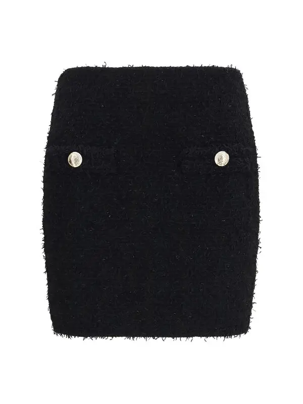 Balmain Tweed Mini Skirt With Logo Buttons