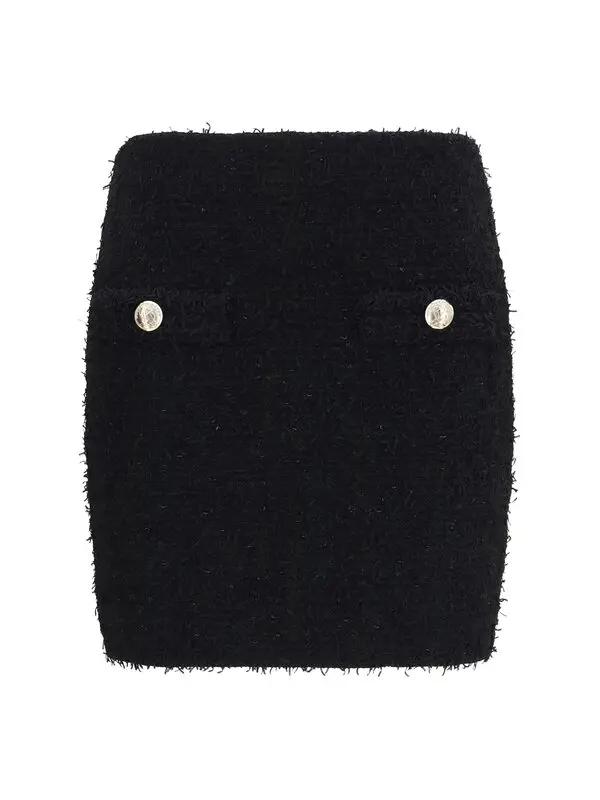 Balmain Tweed Mini Skirt With Logo Buttons - Black