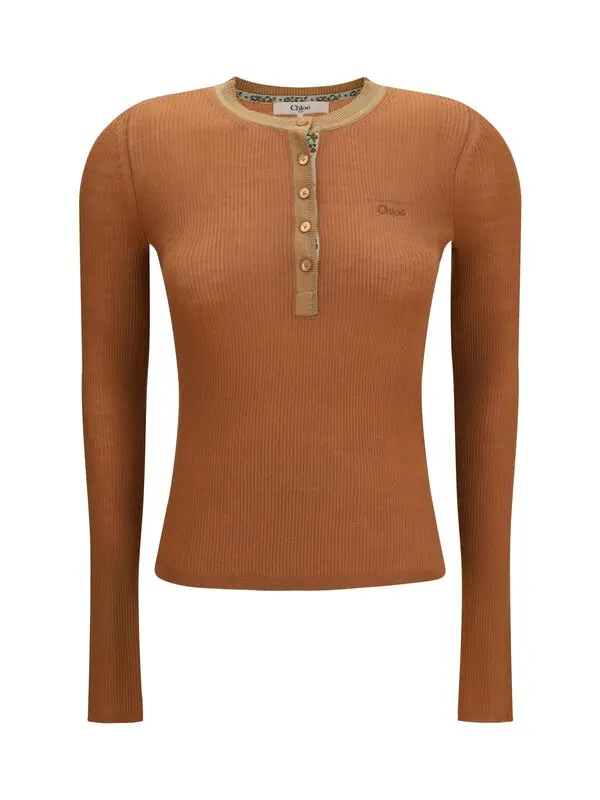 Chloé Ultra-fine Wool Knit Henley Top - Cream