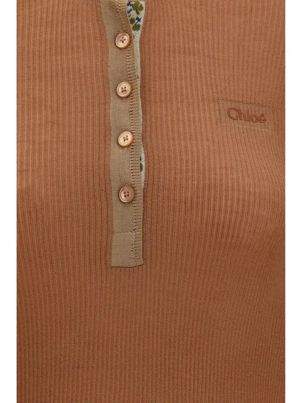 Chloé Ultra-fine Wool Knit Henley Top - Cream