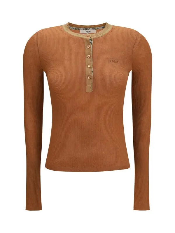 Chloé Ultra-fine Wool Knit Henley Top - Cream