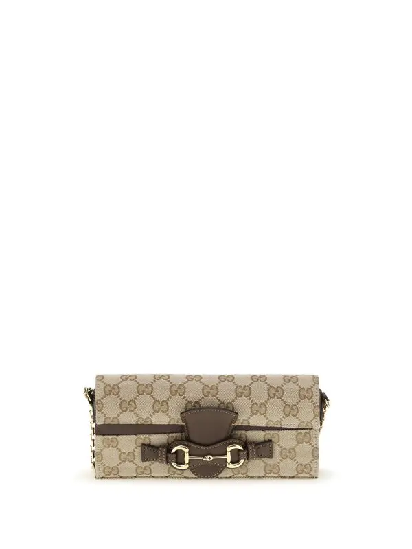Gucci Gg Fabric Chain Wallet With Horsebit - Cream