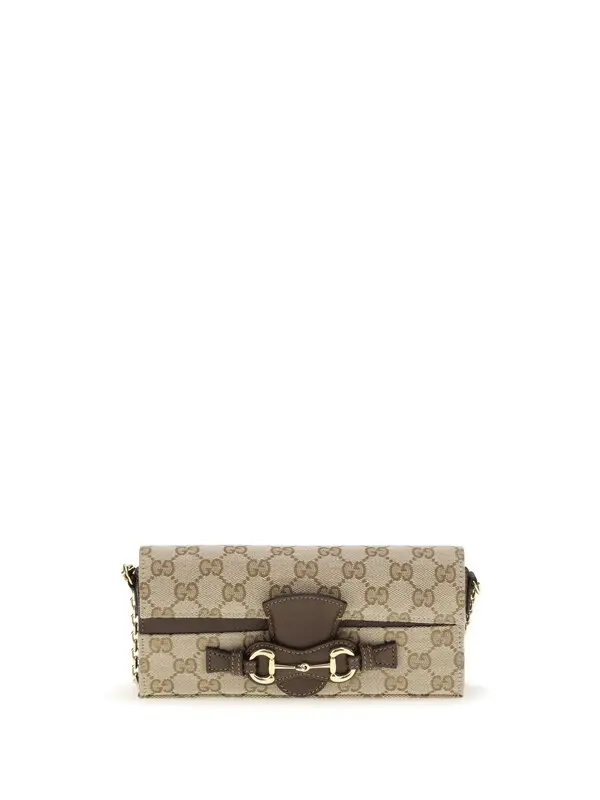 Gucci Gg Fabric Chain Wallet With Horsebit - Cream