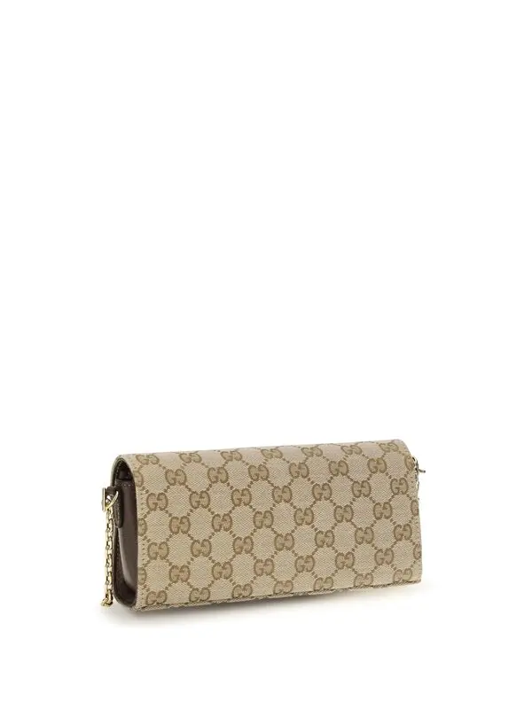 Gucci Gg Fabric Chain Wallet With Horsebit - Cream