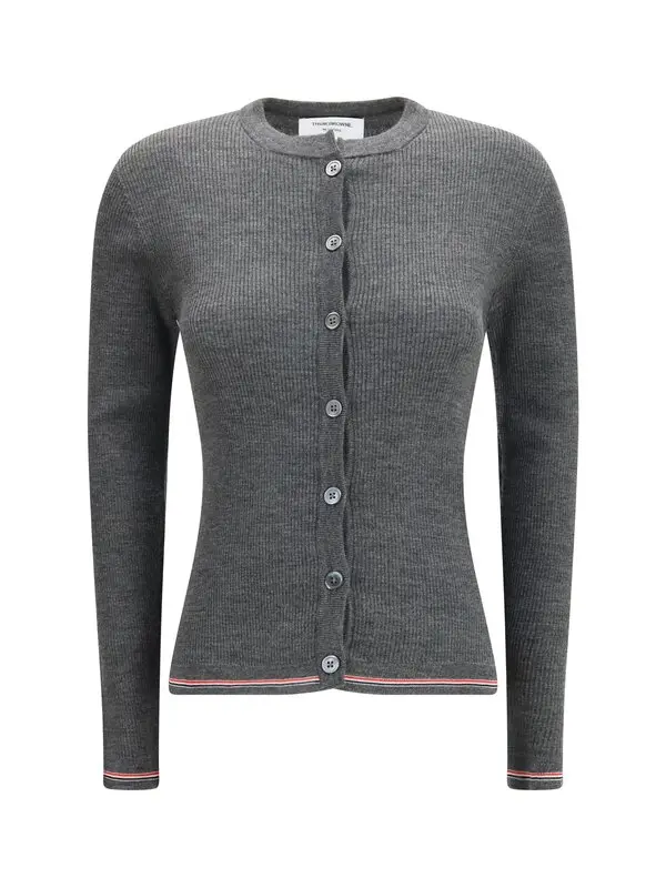 Thom Browne Ribbed Merino Wool Cardigan - Gray