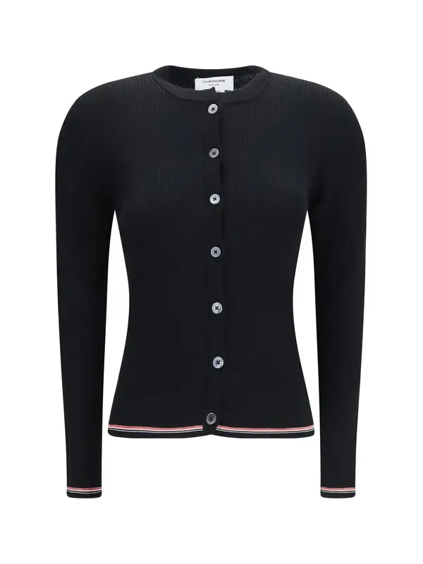 Thom Browne Ribbed Merino Wool Cardigan - Black