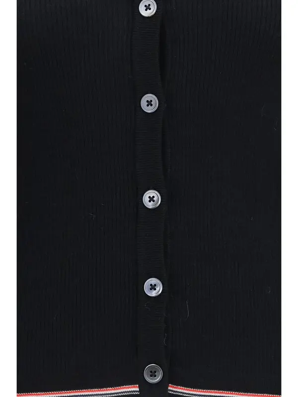 Thom Browne Ribbed Merino Wool Cardigan - Black