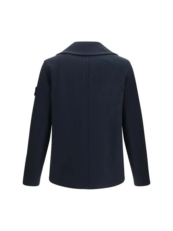 Stone Island Double-breasted Wool And Cashmere Jacket - Blue