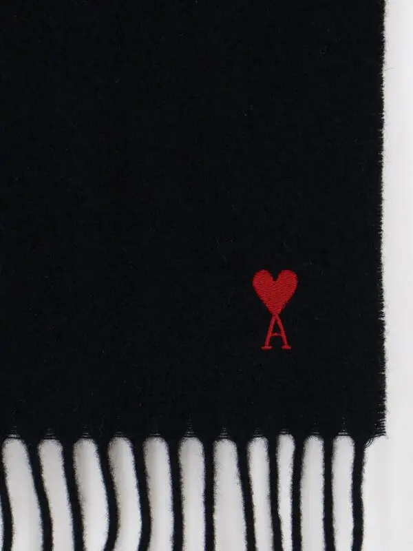 AMI Paris Wool Scarf With De Cå“ur Embroidery - Multicolor