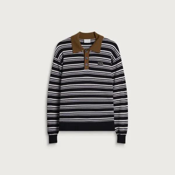 Drole De Monsieur Striped Knitwear Polo - Navy