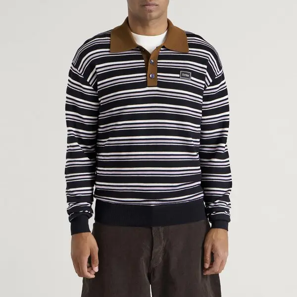 Drole De Monsieur Striped Knitwear Polo - Navy