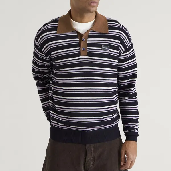 Drole De Monsieur Striped Knitwear Polo - Navy