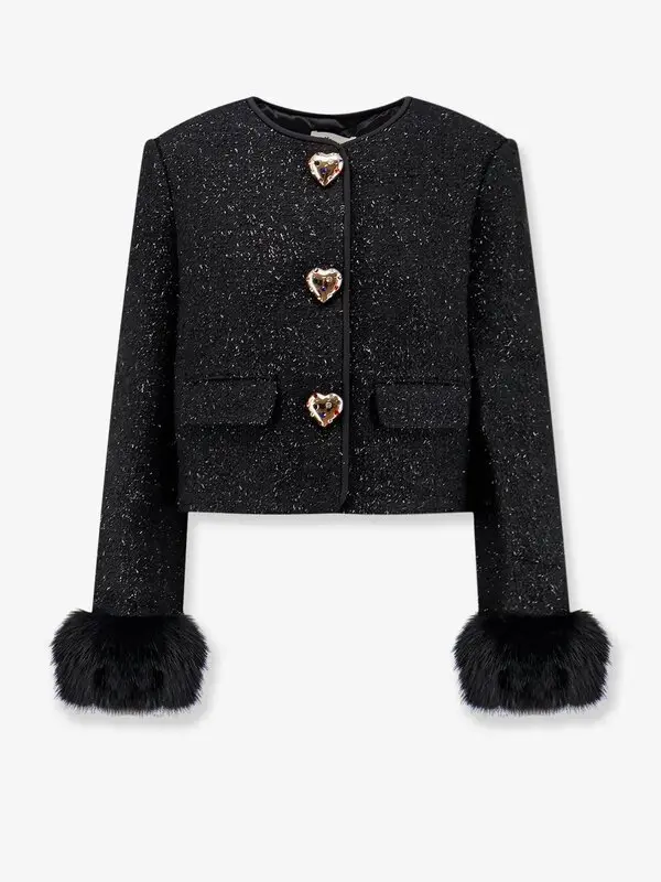 SELF-PORTRAIT Cropped Wool Blend Blazer With All-over Laminated Details