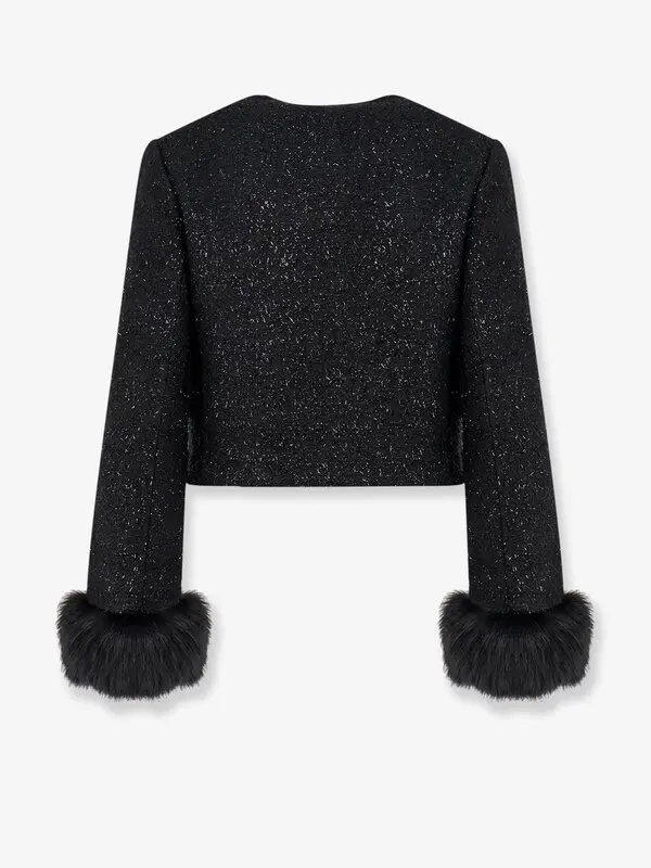 SELF-PORTRAIT Cropped Wool Blend Blazer With All-over Laminated Details