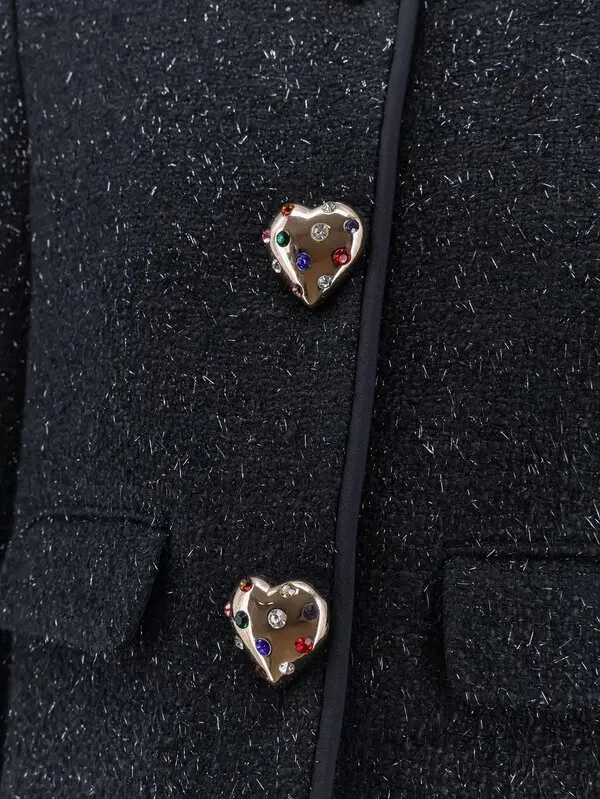 SELF-PORTRAIT Cropped Wool Blend Blazer With All-over Laminated Details
