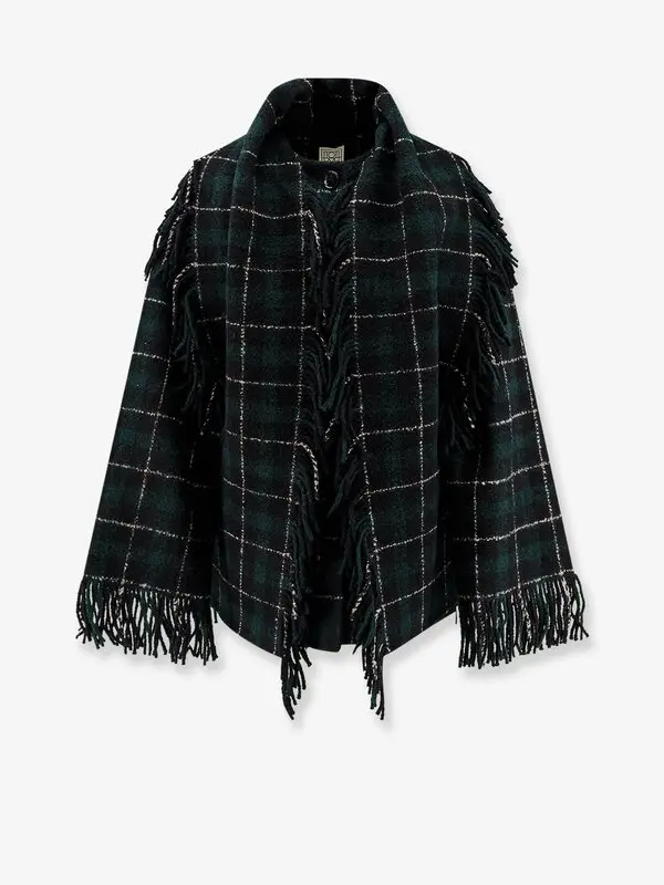 TOTEME Fringed Scarf Madras Wool Coat