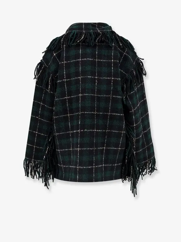 TOTEME Fringed Scarf Madras Wool Coat