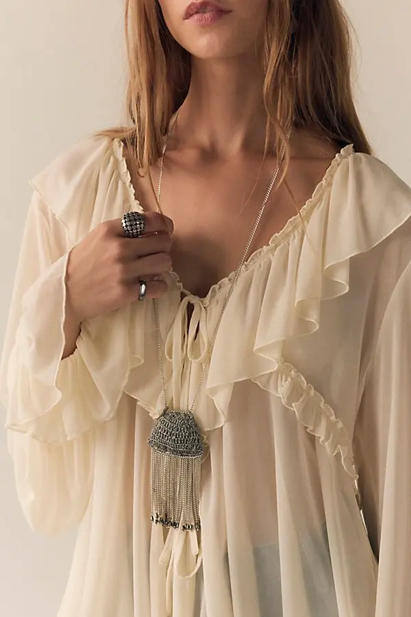 Free People Zelda Fringe Necklace - Hematite Base