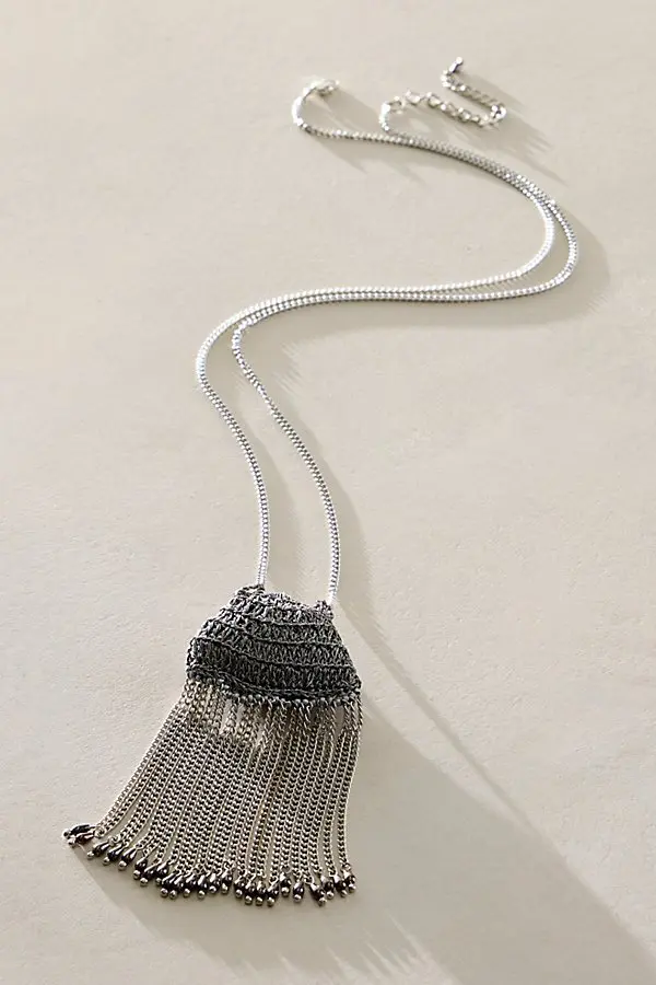 Free People Zelda Fringe Necklace - Hematite Base