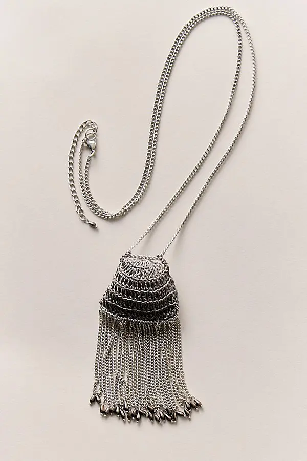 Free People Zelda Fringe Necklace - Hematite Base