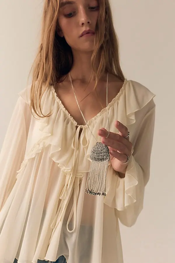 Free People Zelda Fringe Necklace - Hematite Base