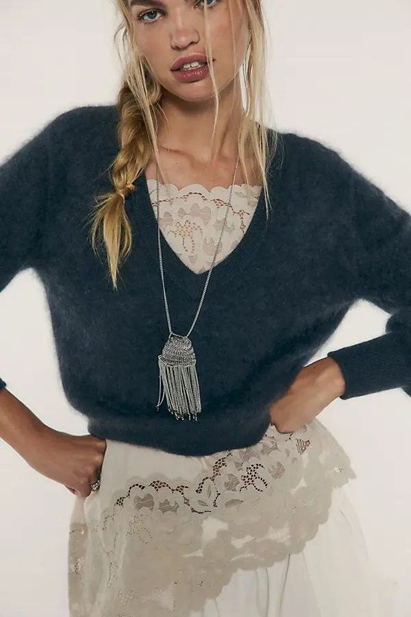Free People Zelda Fringe Necklace - Hematite Base