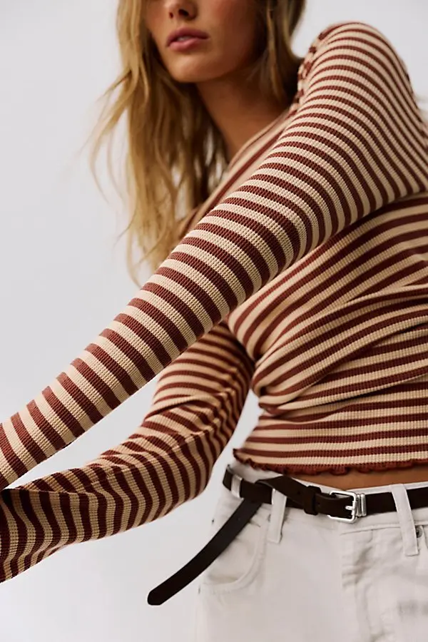 Free People We The Free Easy Does It Striped Long Sleeve Tee - Brown Combo