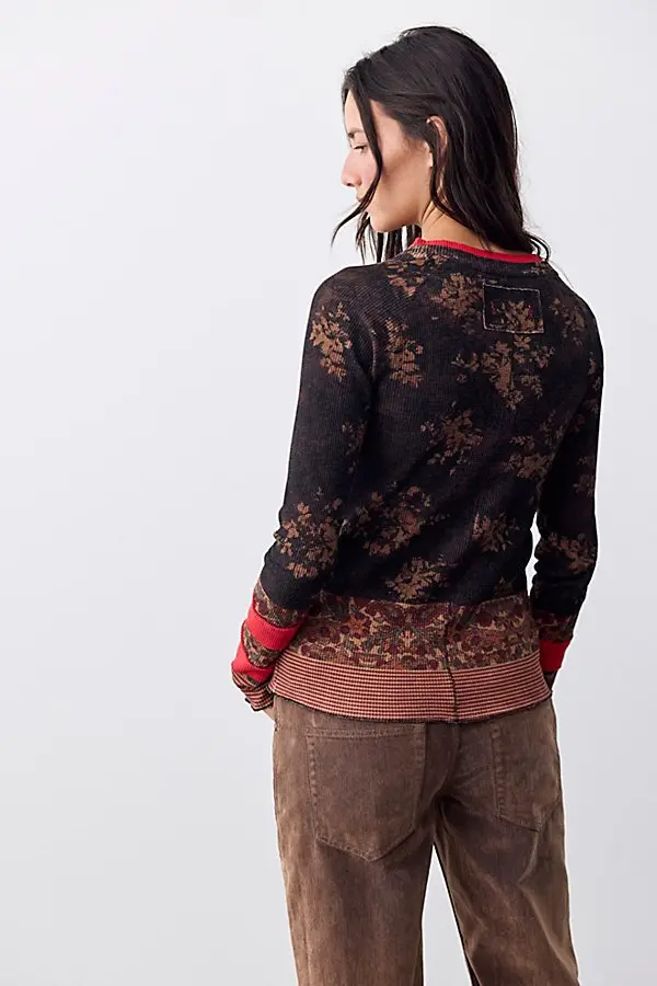 Free People We The Free Easy Does It Printed Long Sleeve Tee - Black Combo