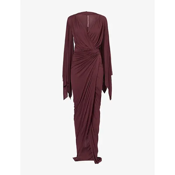 Rick Owens Flag-sleeves Wrap-round Jersey Gown - Wine