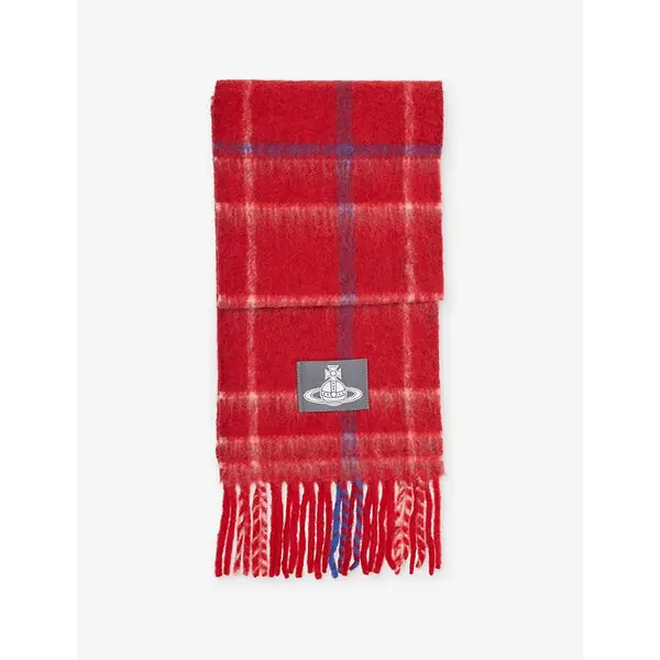 VIVIENNE WESTWOOD Checked Brand-patch Wool-blend Scarf - Red