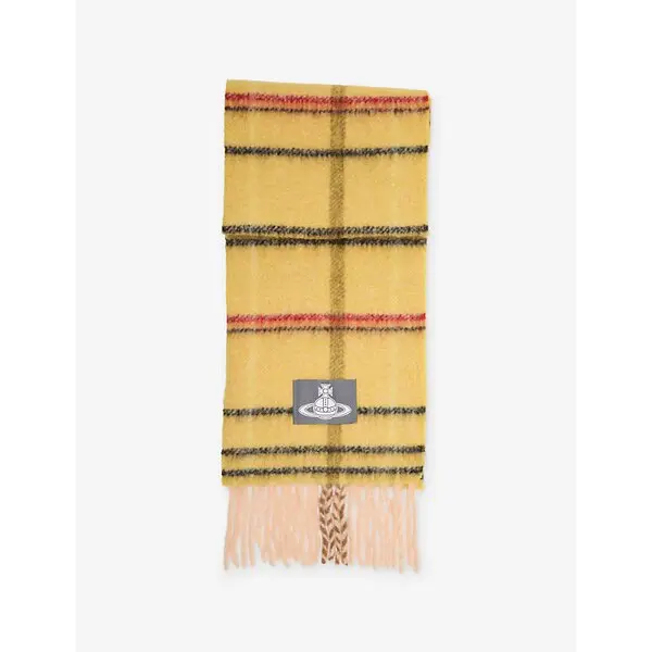VIVIENNE WESTWOOD Checked Brand-patch Wool-blend Scarf - Yellow